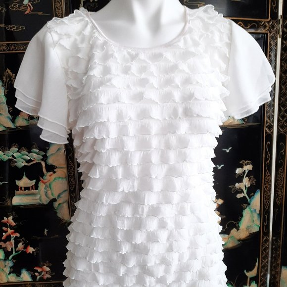 Notations | Tops | Tiered Ruffled Top With Flutter Short Sleeves | Poshmark